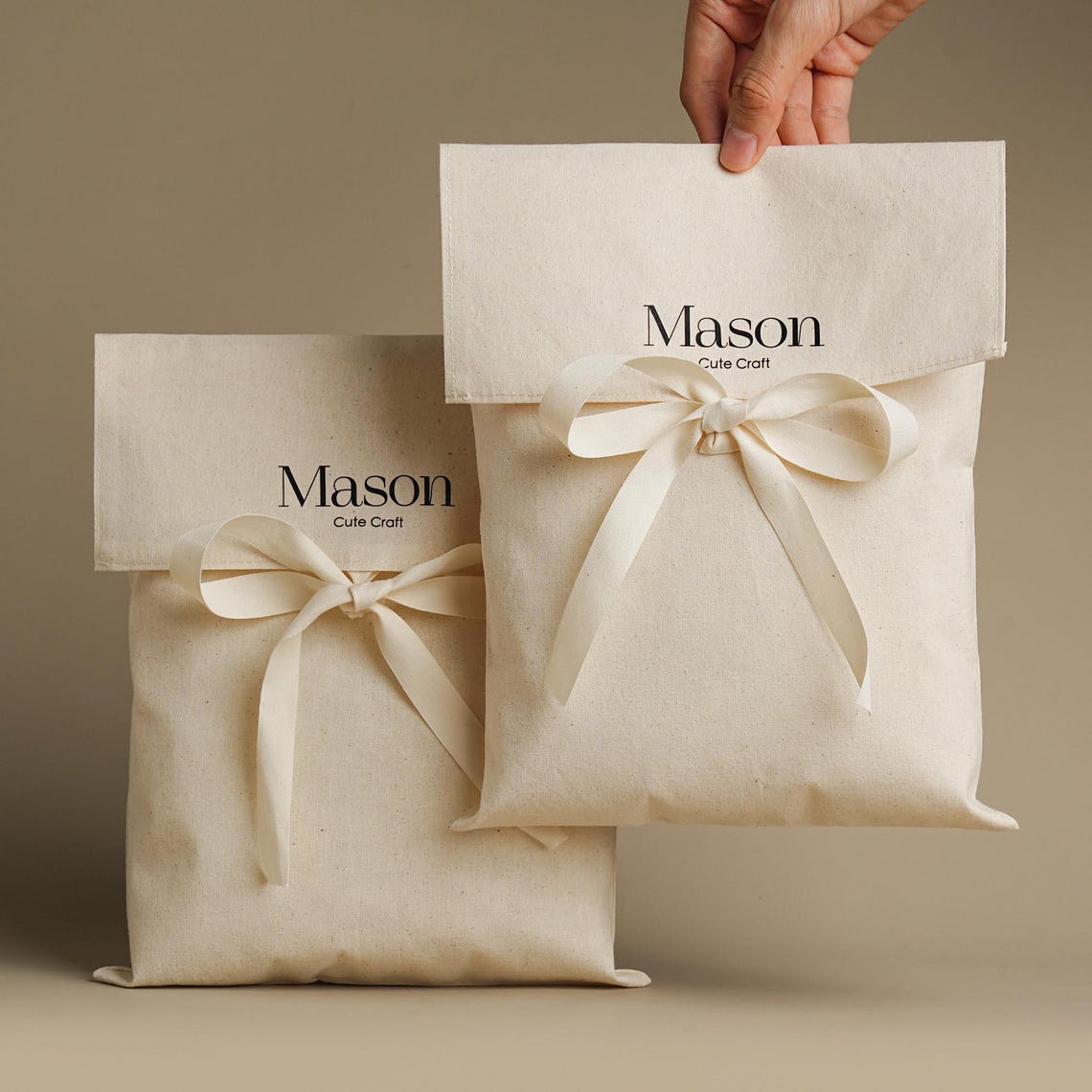 50pcs Beige Cotton Envelope Dust Bags: Custom Logo With String HBM-402 ...