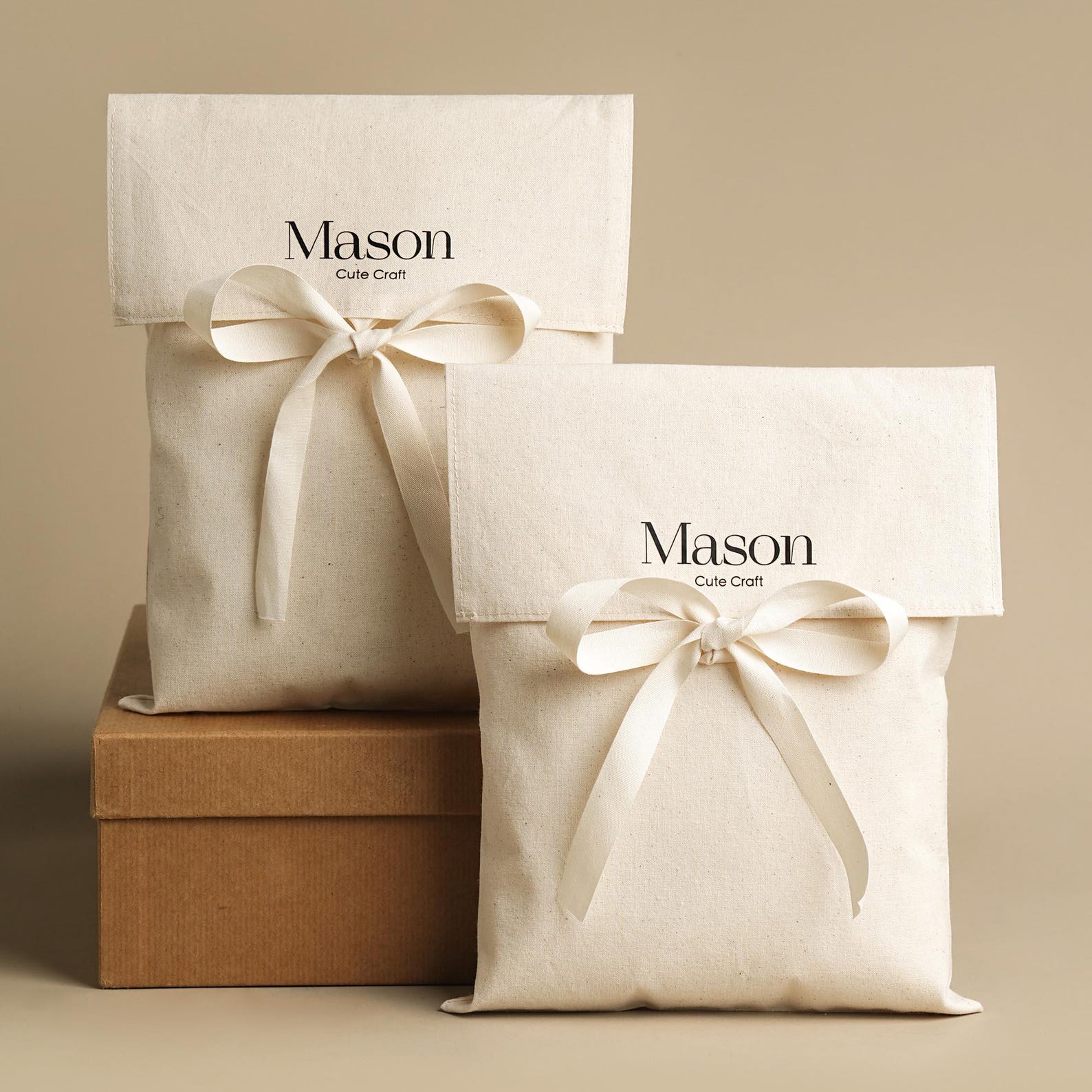 50pcs Beige Cotton Envelope Dust Bags: Custom Logo With String HBM-402 ...