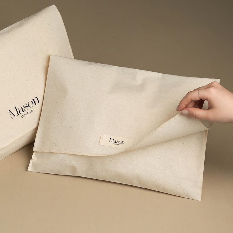 50pcs Beige Cotton Envelope Dust Bags: Custom Logo Label, Jewelry Pouch ...