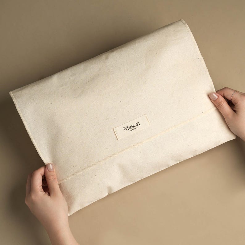 50pcs Beige Cotton Envelope Dust Bags: Custom Logo Label, Jewelry Pouch ...