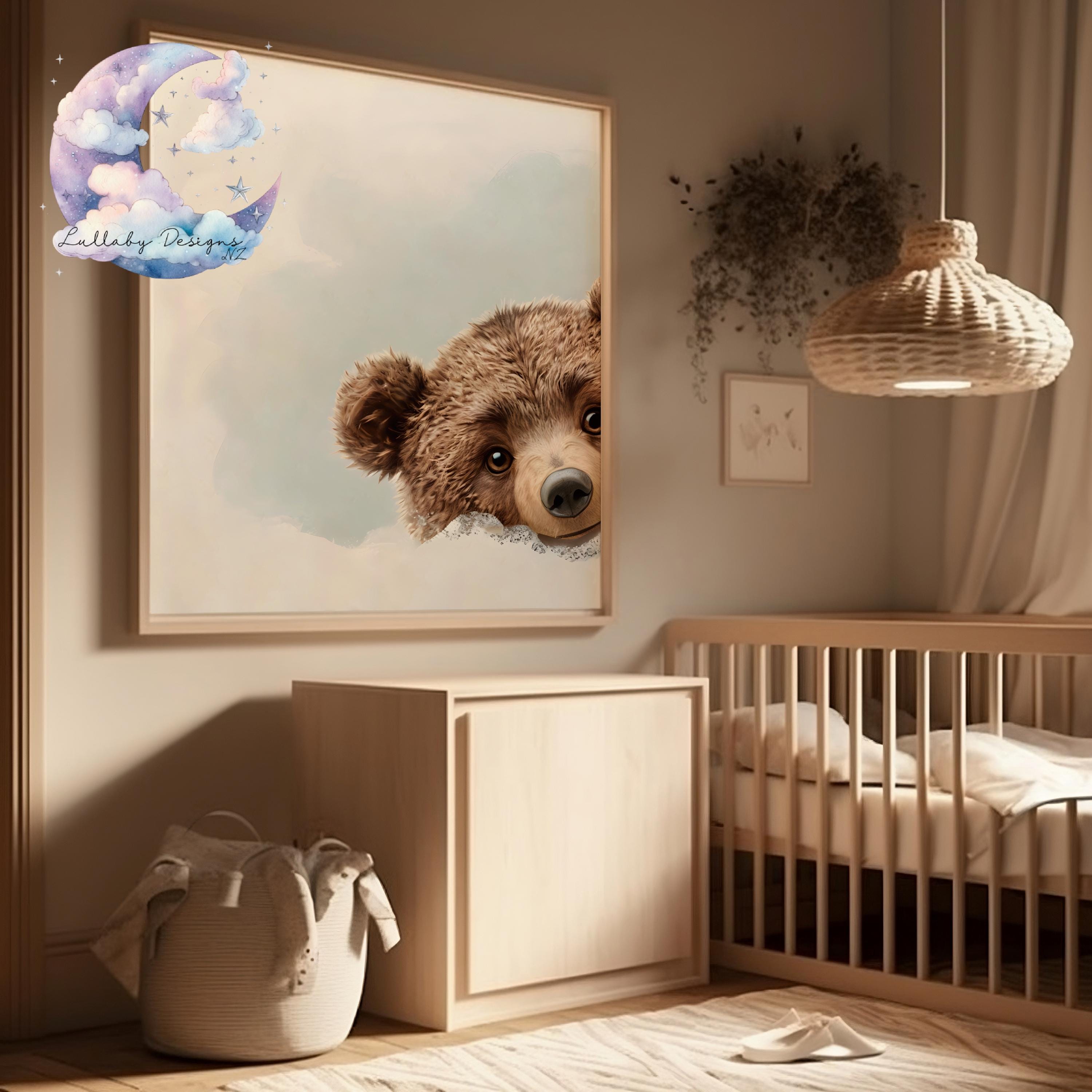 Triptych Peeking Bear Nursery Print, Woodland Nursery Digital Prints ...