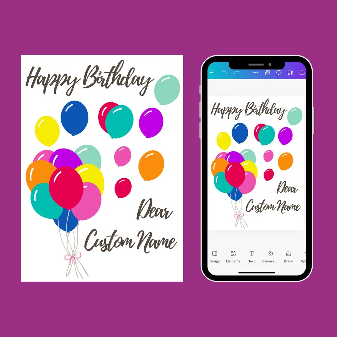 Birthday Card, Birthday Balloons, Custom Birthday Card, Digital ...