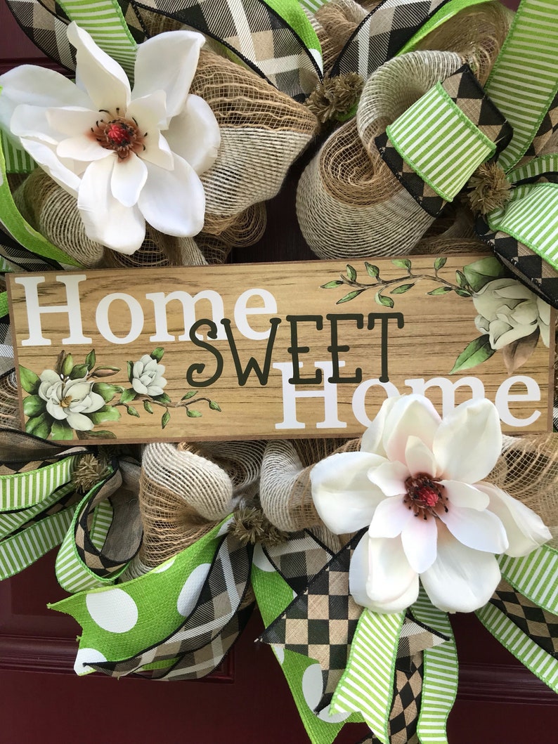 Magnolia Wreath for Front Door, Home Sweet Home Wreath, Everyday Wreath ...