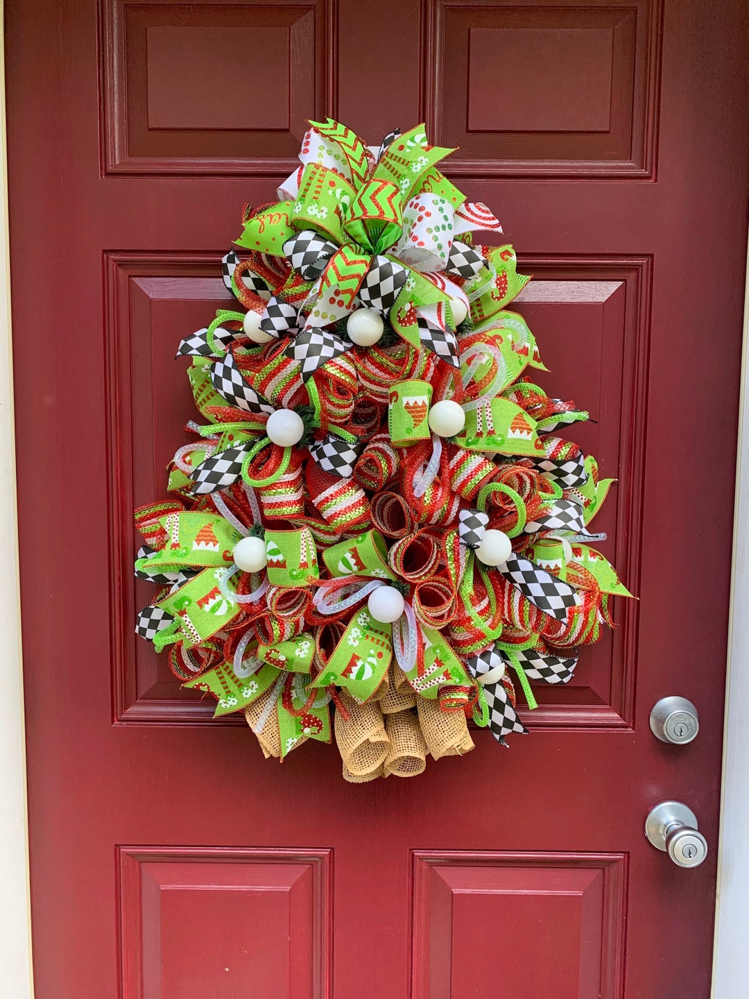 Christmas Tree Wreath Front Door Decor, Storm Door Holiday Decoration ...
