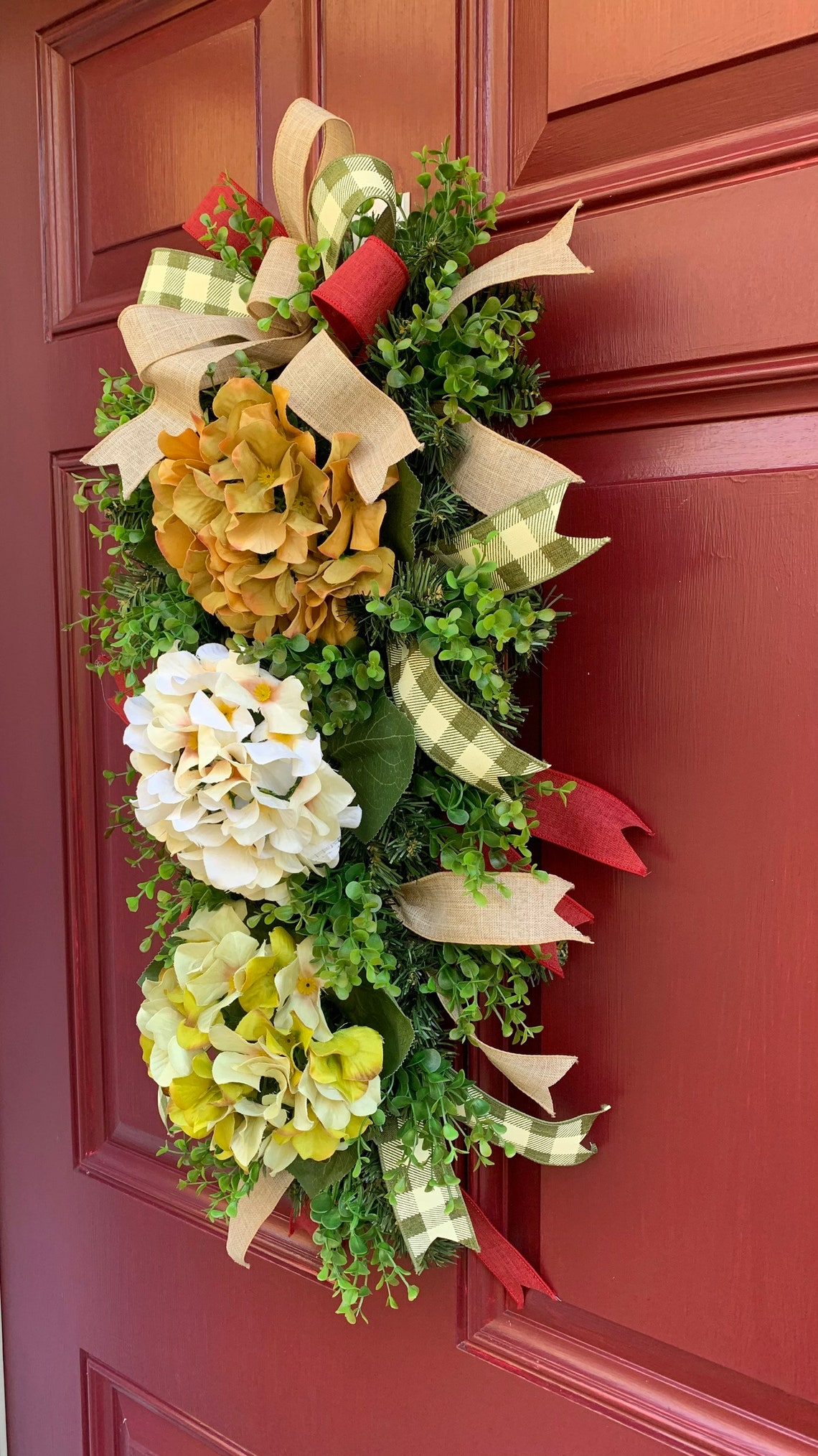 Hydrangea Wreath Swag for Front Door Everyday Country Swag | Etsy