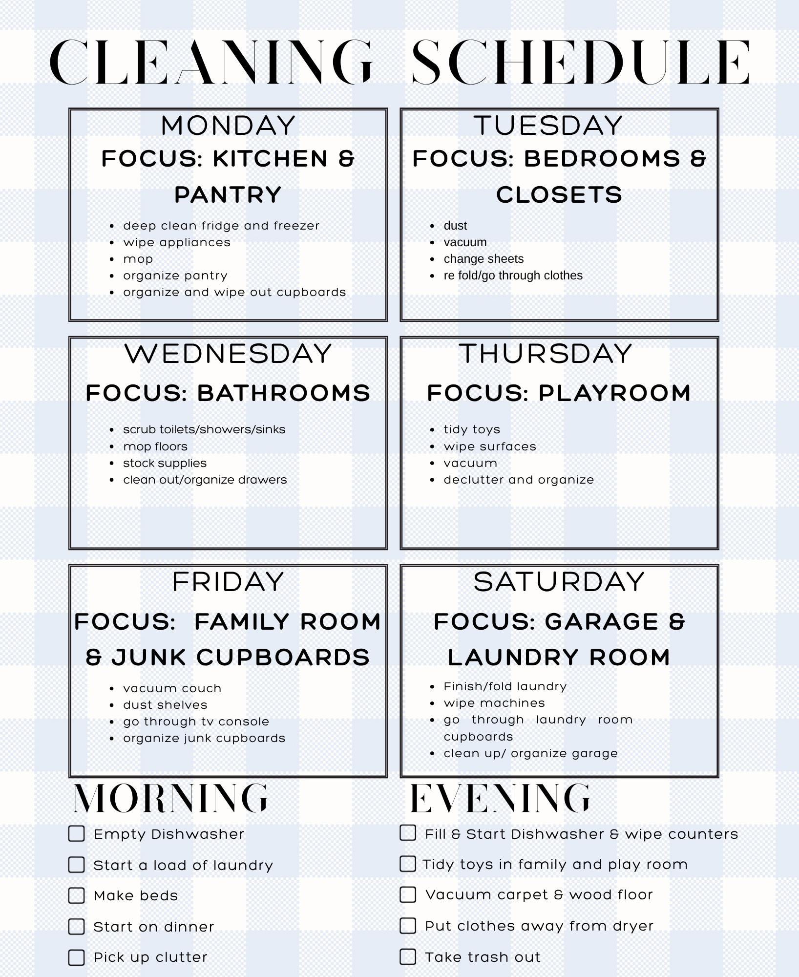 Weekly Cleaning Schedule Template - Etsy