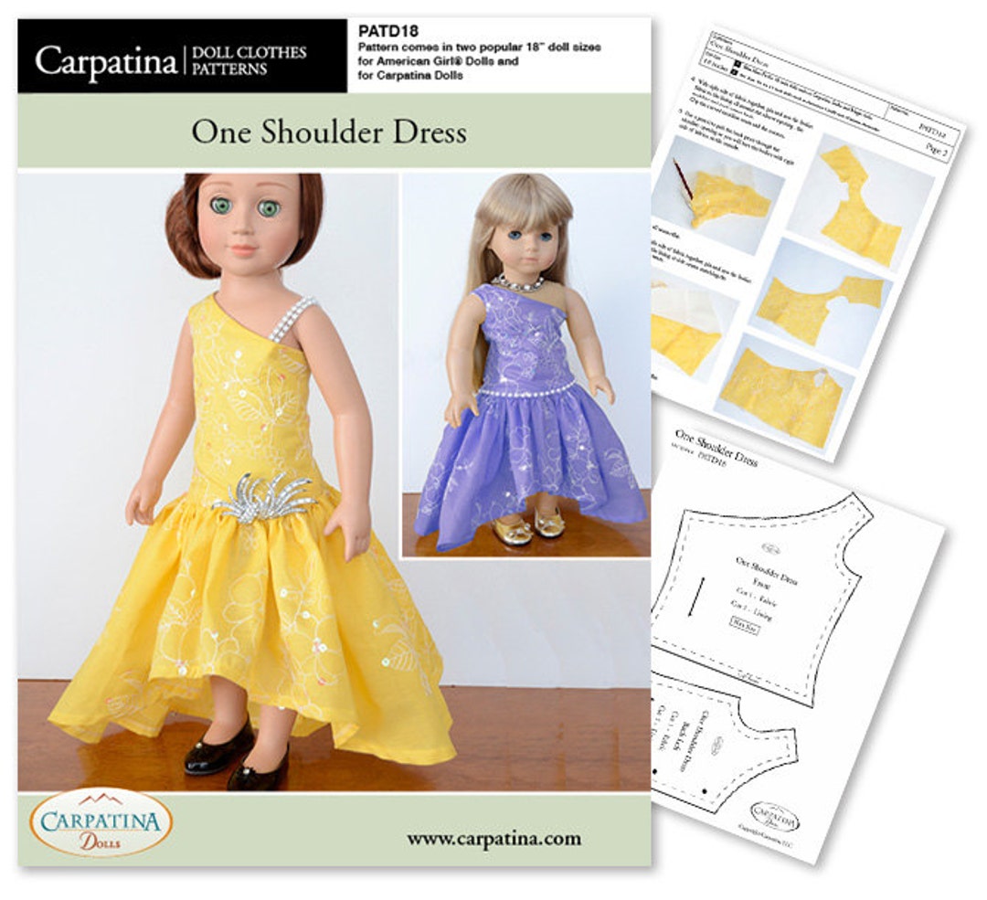 One Shoulder Dress 18 Inch Doll Clothes Pattern PDF, Multi-sized to Fit ...