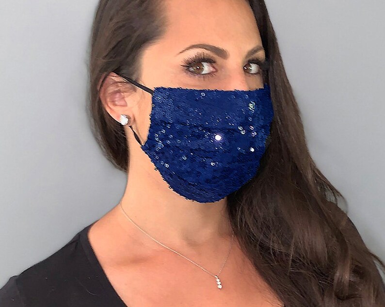 Blue Sequin 3 Layers Cotton & Sequins Face Mask With Nose Wire - Etsy