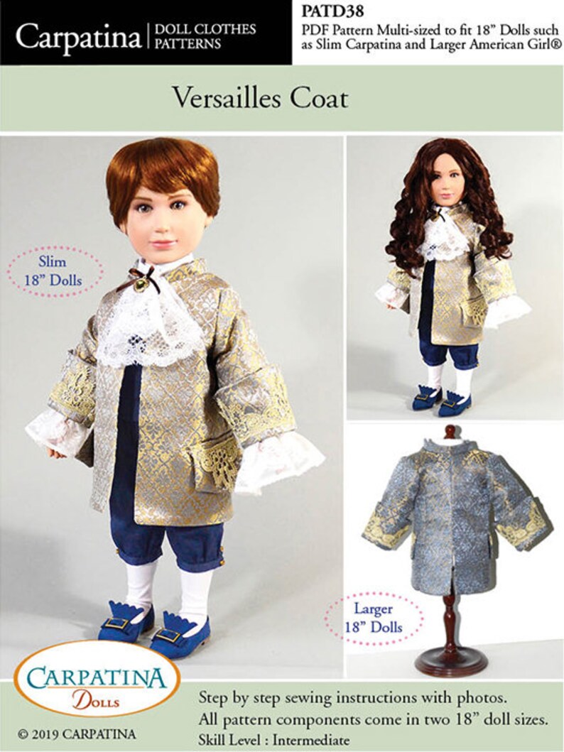 Versailles Coat 18 in Boy Doll Clothes PDF Pattern, Multi-sized to Fit ...