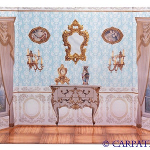 Reversible Doll Scene Backdrop - Interior and Castle With Floor - Fits ...