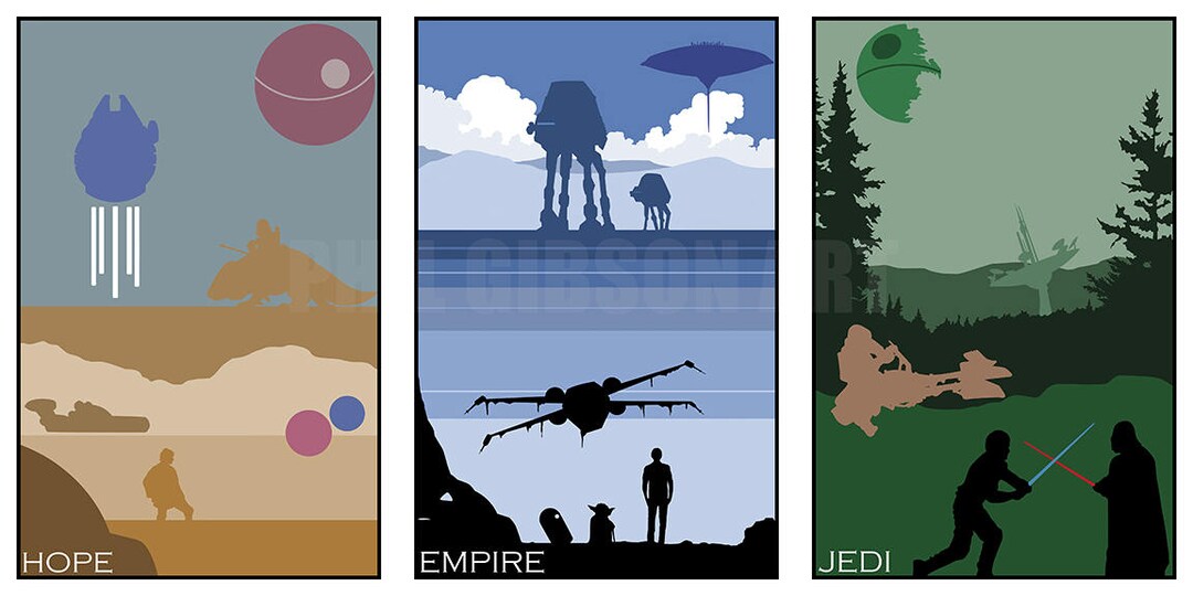 Original Star Wars 12" X 18" Giclée Art Print Set of 3 Minimalist Movie ...