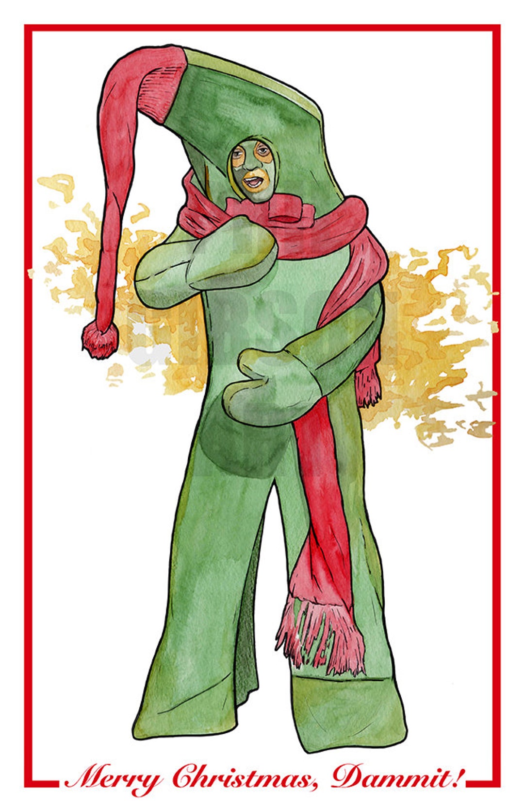 Original "merry Christmas Dammit" Art Print Saturday Night Live Gumby ...