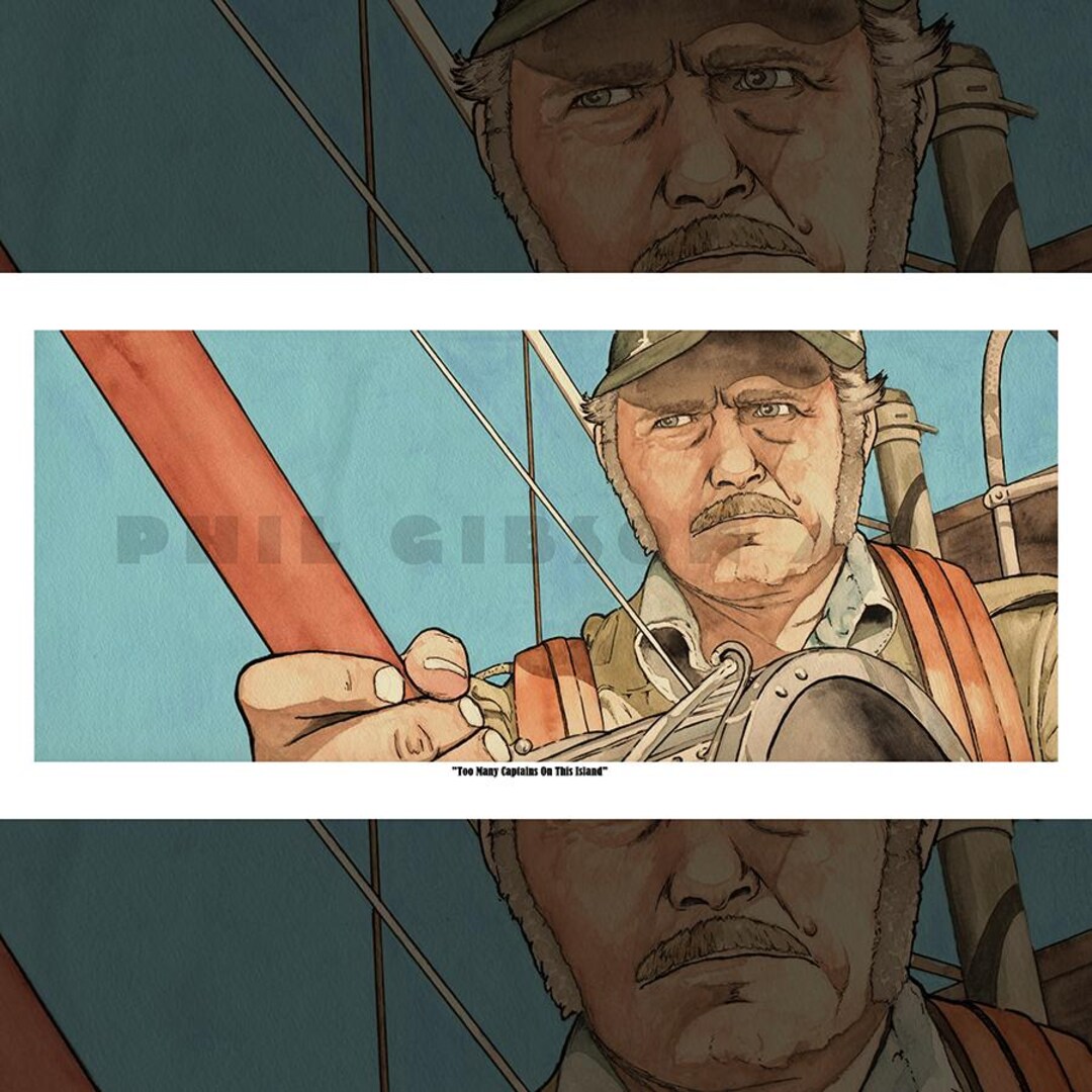 Original JAWS "too Many Captains" Captain Quint Art Print Poster by ...