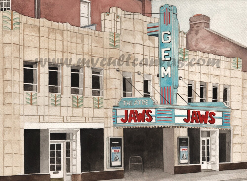 Original dim the Lights Classic Cinema Theatre Watercolor Print - Etsy