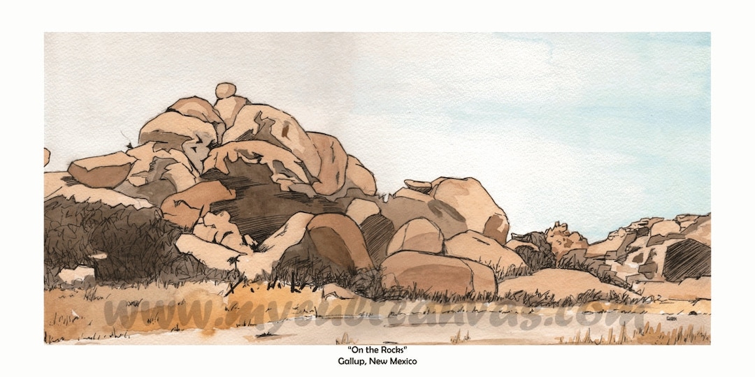 Original "on the Rocks" Watercolor and Ink Sketch Print New Mexico - Etsy