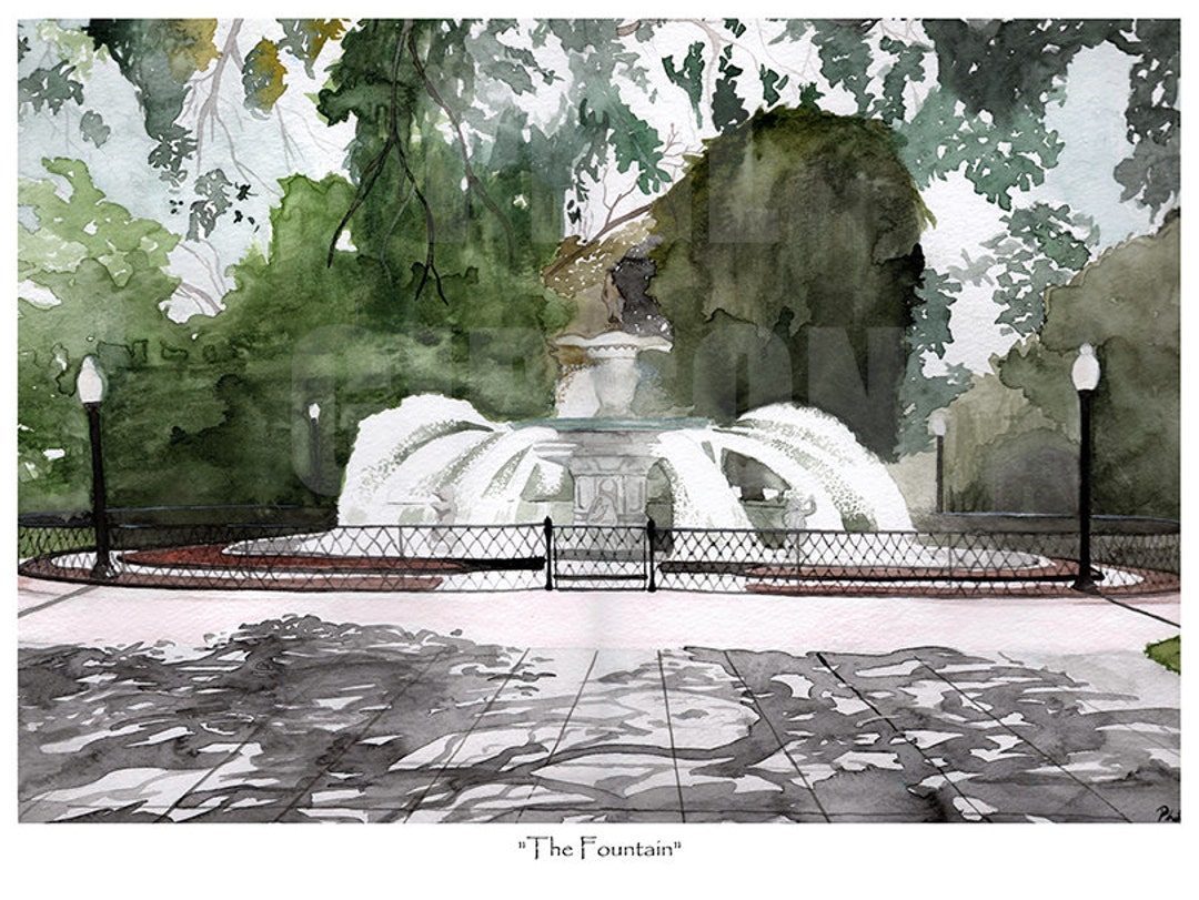 Forsyth Square, Savannah Georgia 12" X 16" Art Print "the Fountain" by ...