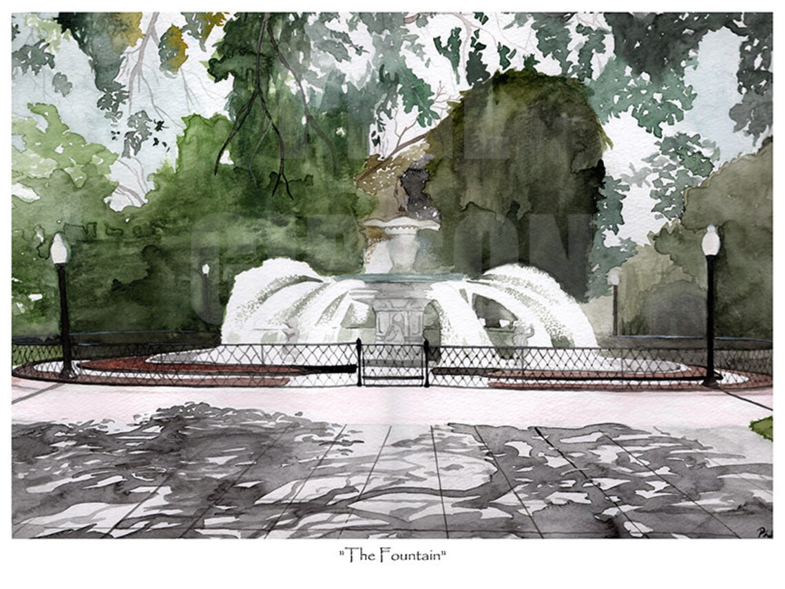 Forsyth Square, Savannah Georgia 12 X 16 Art Print the Fountain by Phil ...
