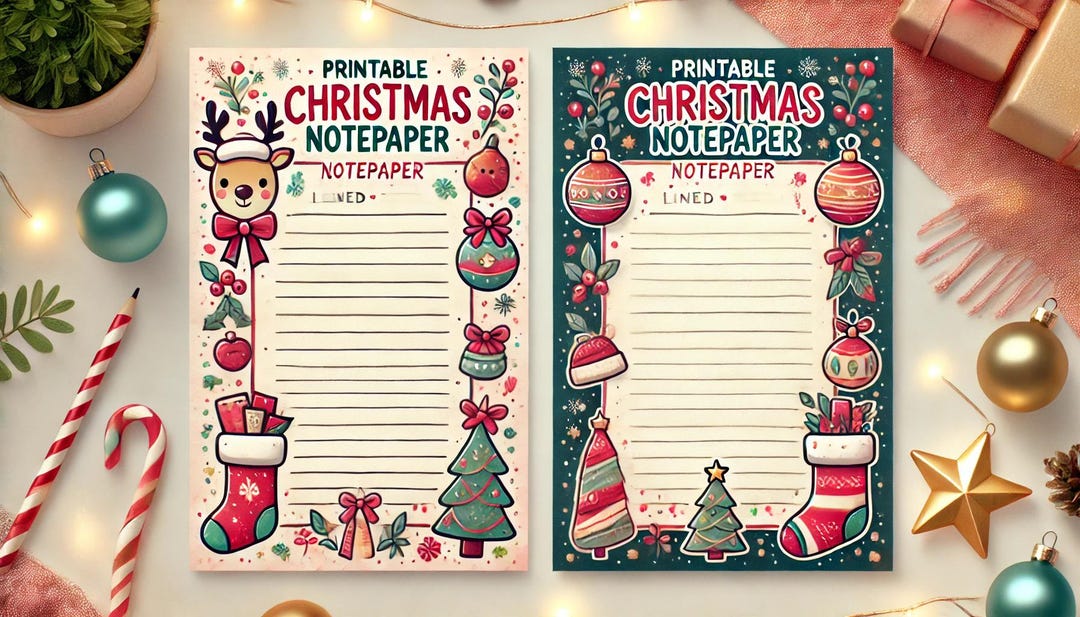 Printable Christmas Themed Lined Notepaper Festive Holiday Notes ...
