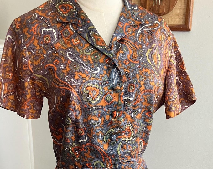 Late 1950s Early 1960s 'jeanne Model' Paisley Pattern Shirt Dress ...