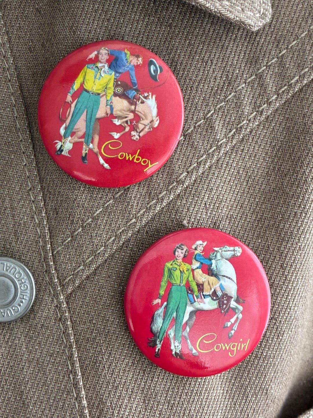 Retro Rodeo Button Pins: Cowboy and Cowgirl Set - Etsy