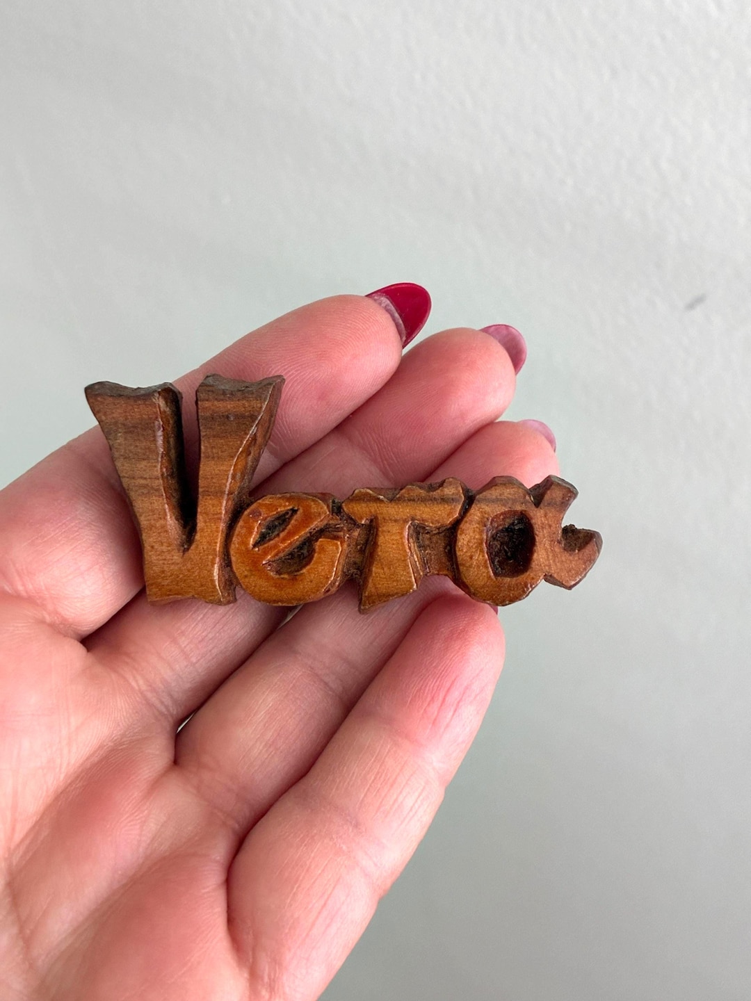 Vintage Hand-carved Wooden Name Brooch – “vera” – 1940s Pin With ...