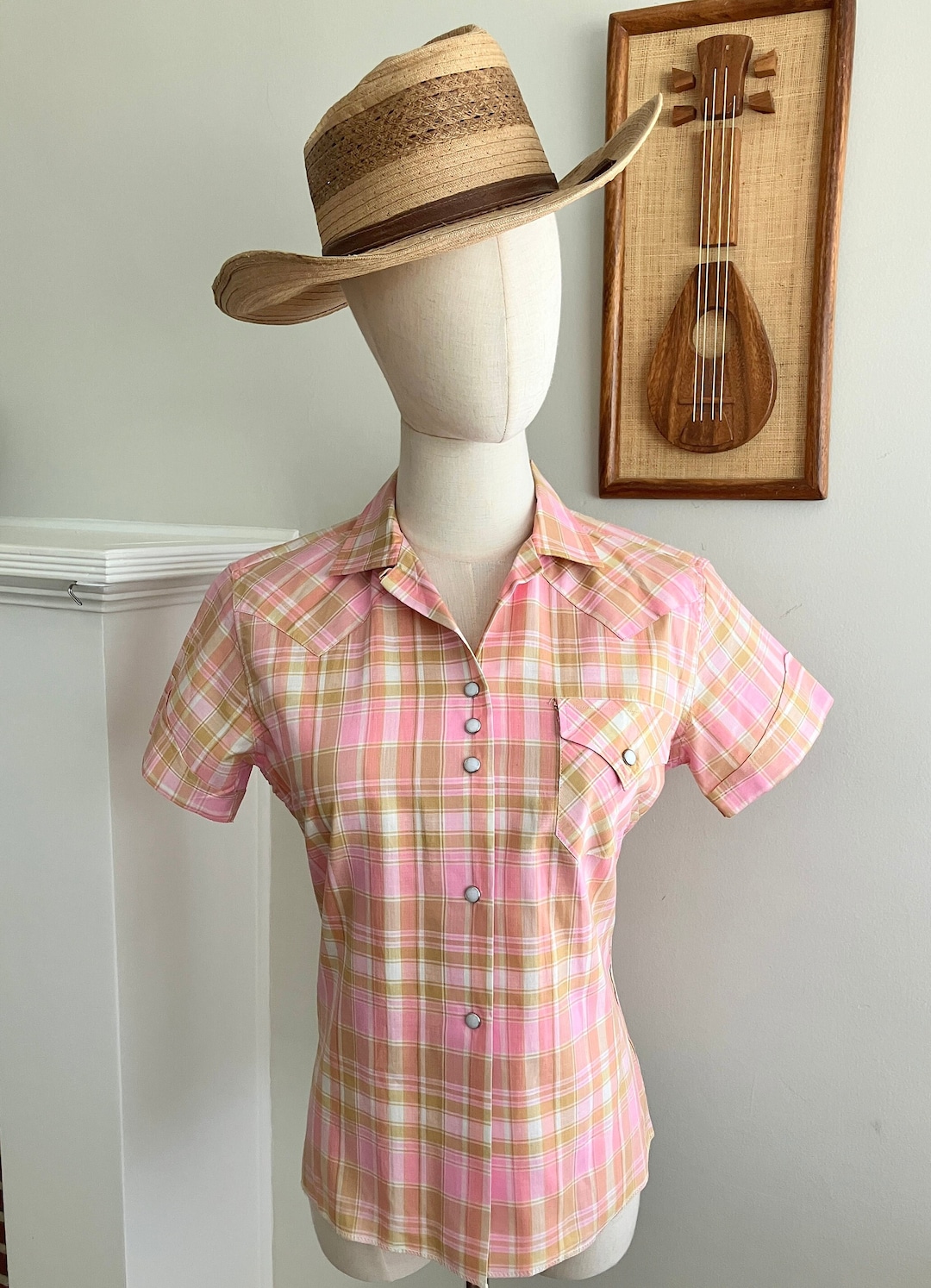 1950s 1960s H Bar C California Ranchwear Pink Plaid Cowgirl Pearl Snap ...