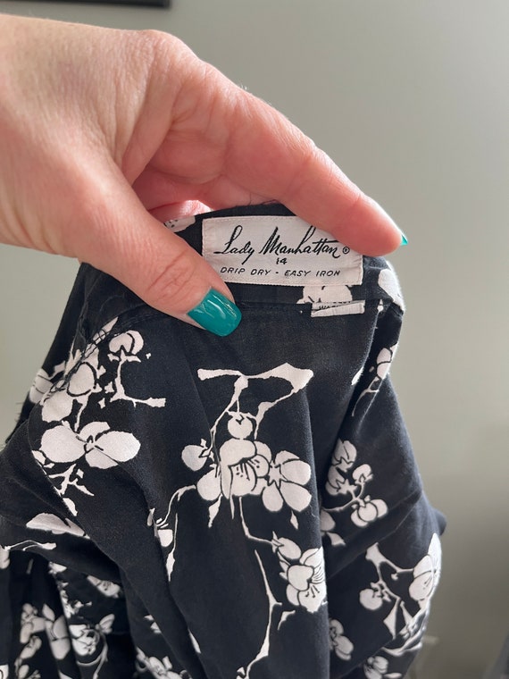 Vintage 1950s Lady Manhattan Black and White Floral P… - Gem