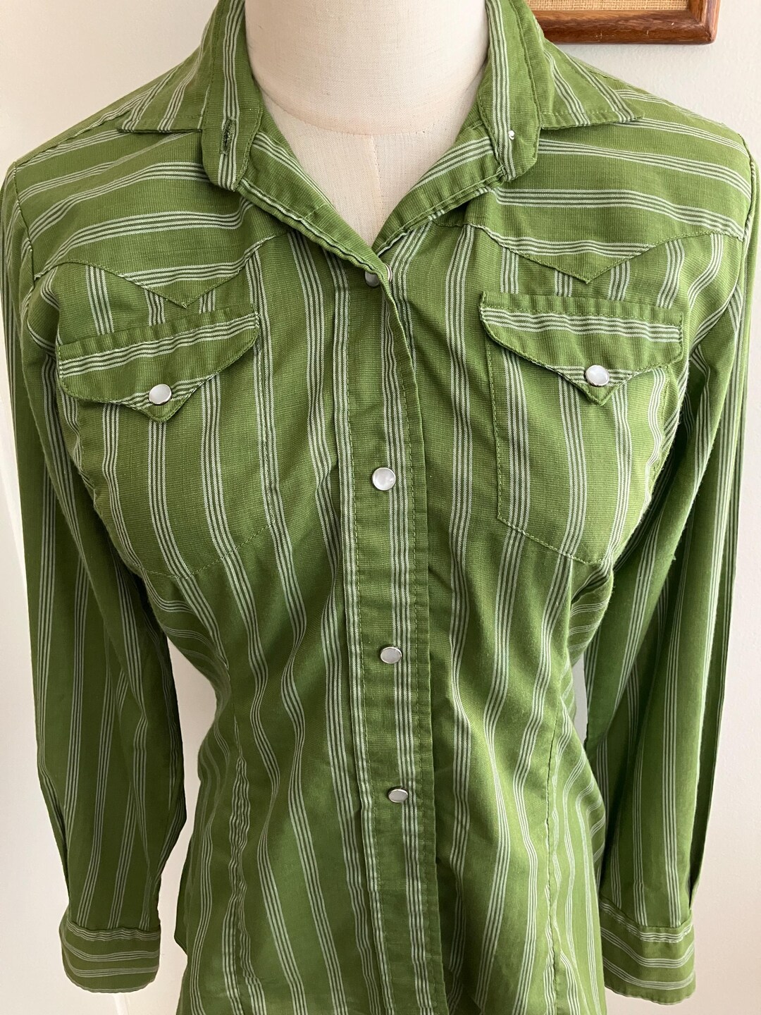 Vintage 1960s Sabas of Arizona Sage Green Striped Cowgirl Shirt – Pearl ...
