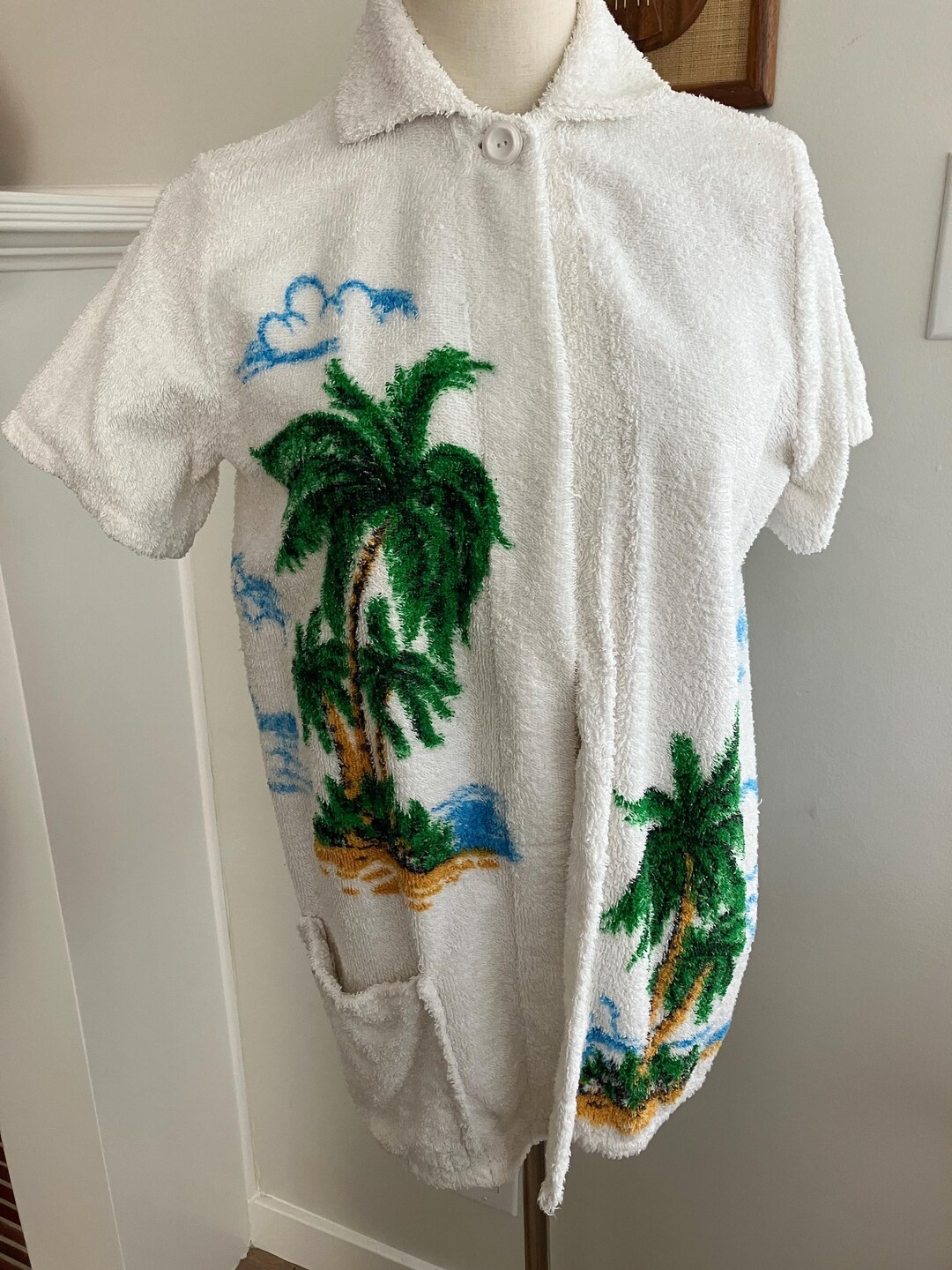Vintage 1950s Terry Cloth Nautical Beach Cover up With Pocket Palm ...