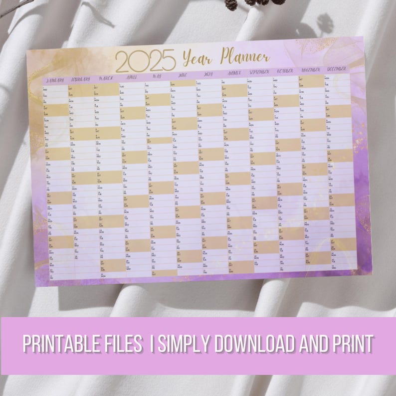 2025 Marble Purple Year Wall Planner Calendar | Monthly Layout | Large ...
