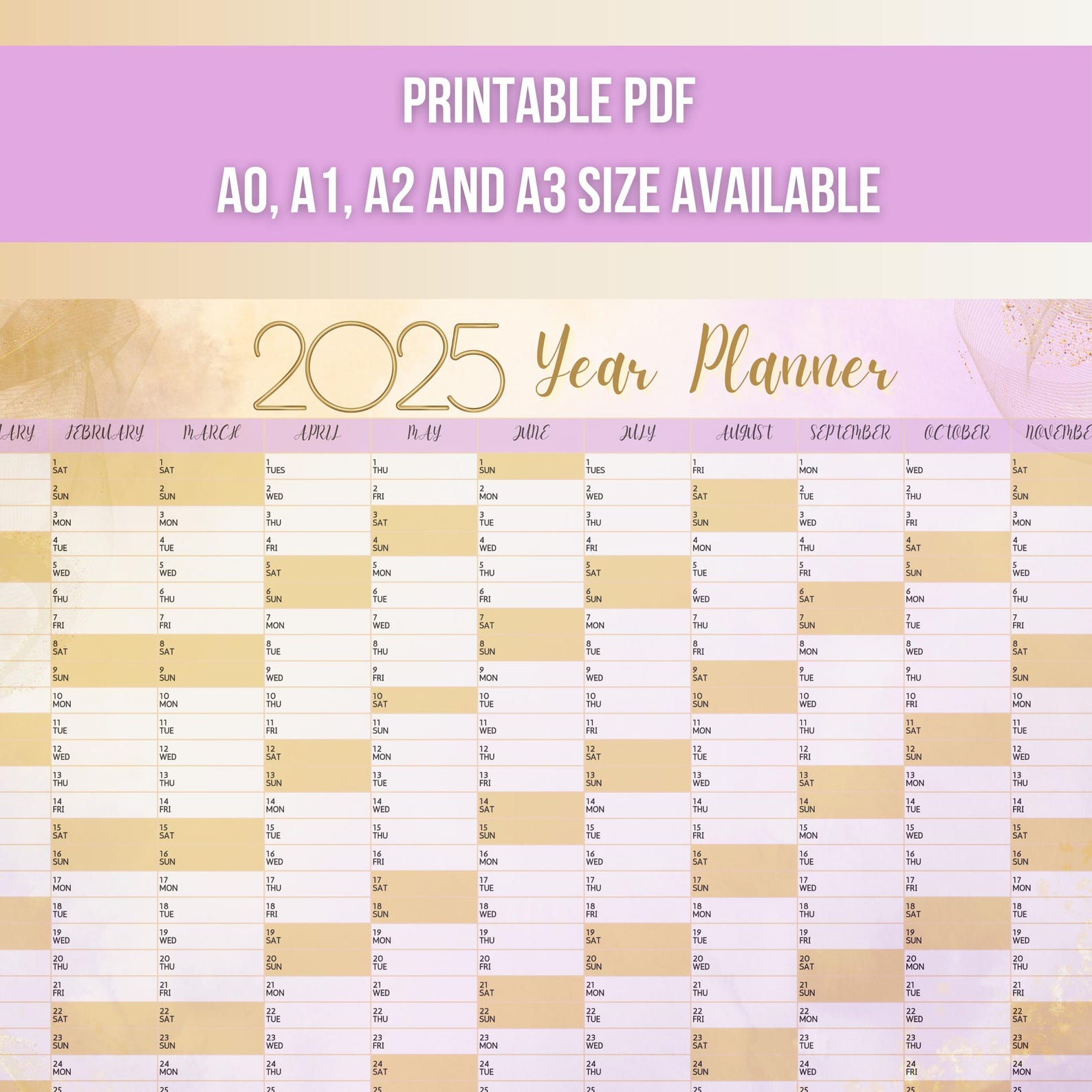 2025 Marble Purple Year Wall Planner Calendar | Monthly Layout | Large ...