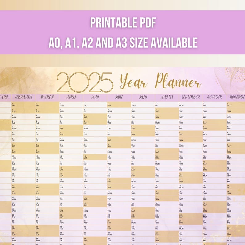 2025 Marble Purple Year Wall Planner Calendar | Monthly Layout | Large ...