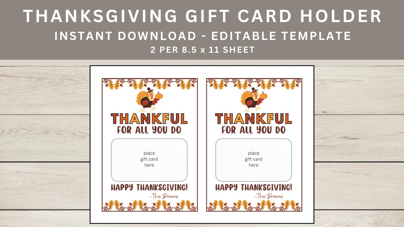 Editable Thanksgiving Gift Card Holder - Etsy