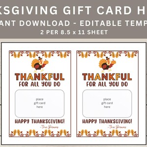 Editable Thanksgiving Gift Card Holder - Etsy