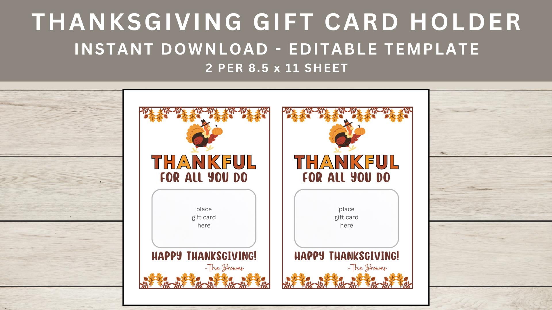 Editable Thanksgiving Gift Card Holder - Etsy