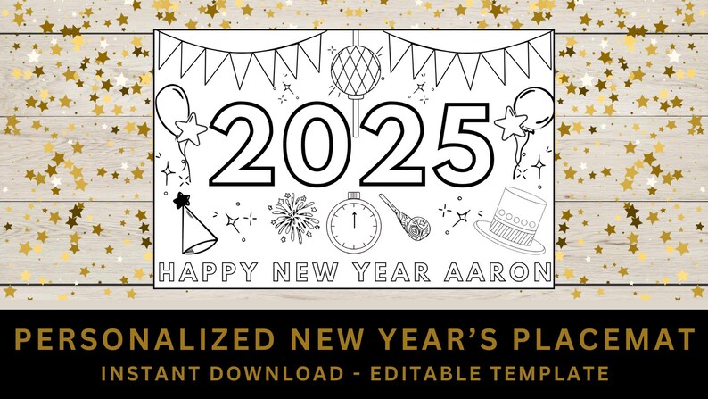 Personalized New Year Coloring Placemat, Kids Activity (printable ...