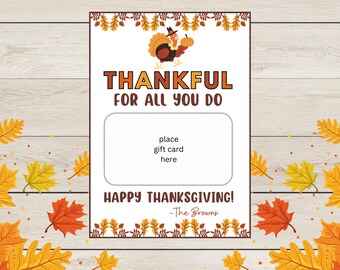 Printable Thanksgiving Thank You Card- Printable Gift Card Holder ...