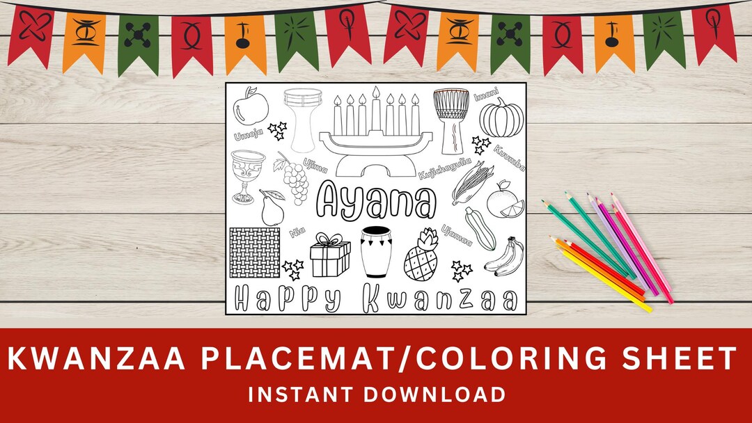 Kwanzaa Kids Coloring Placemat, Editable Activity Page (digital ...