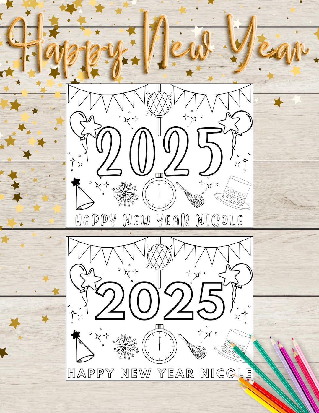 Personalized New Year Coloring Placemat, Kids Activity (printable ...