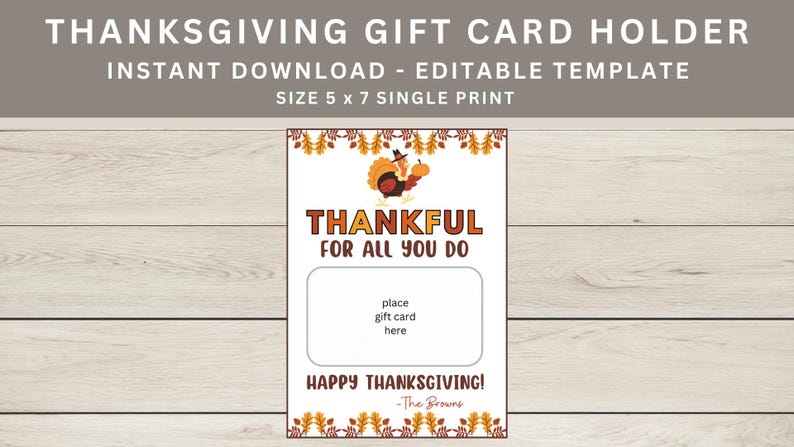 Editable Thanksgiving Gift Card Holder - Etsy
