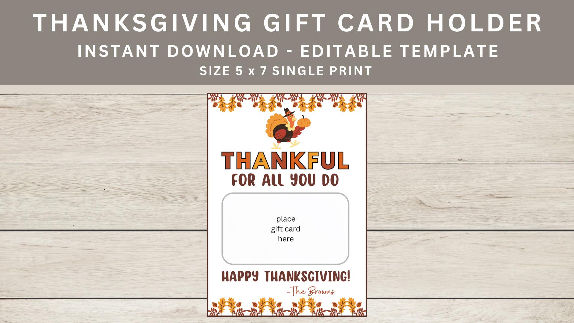 Editable Thanksgiving Gift Card Holder - Etsy