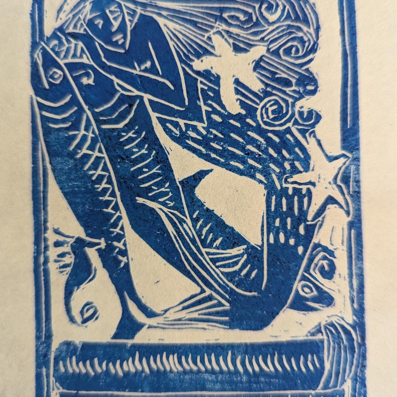 Mermaid Linocut - Etsy