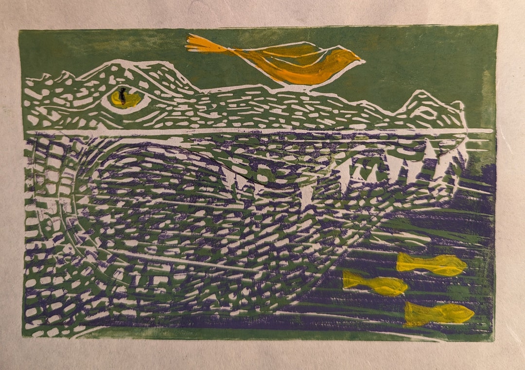 Linocut Alligator, Original Art Handprinted, Various Colors Printing ...
