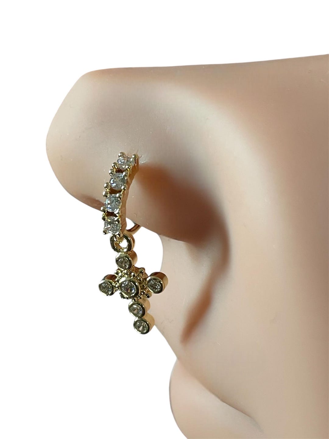 Nose Hoop Ring With Dangle | 8mm Hoop | Gold Plated - Etsy