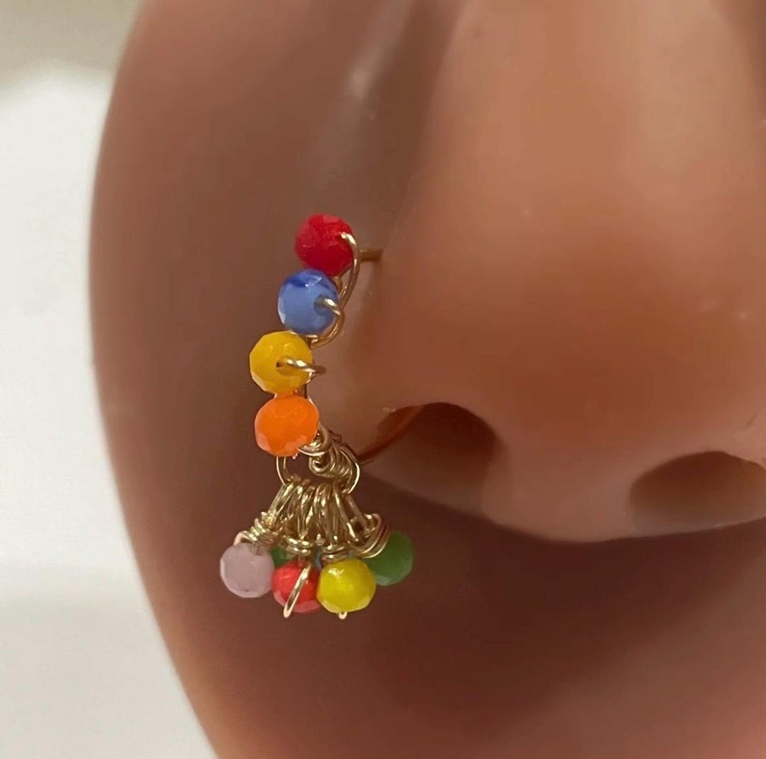 Colorful Bead Wrapped Nose Hoop Ring With Dangle - Etsy