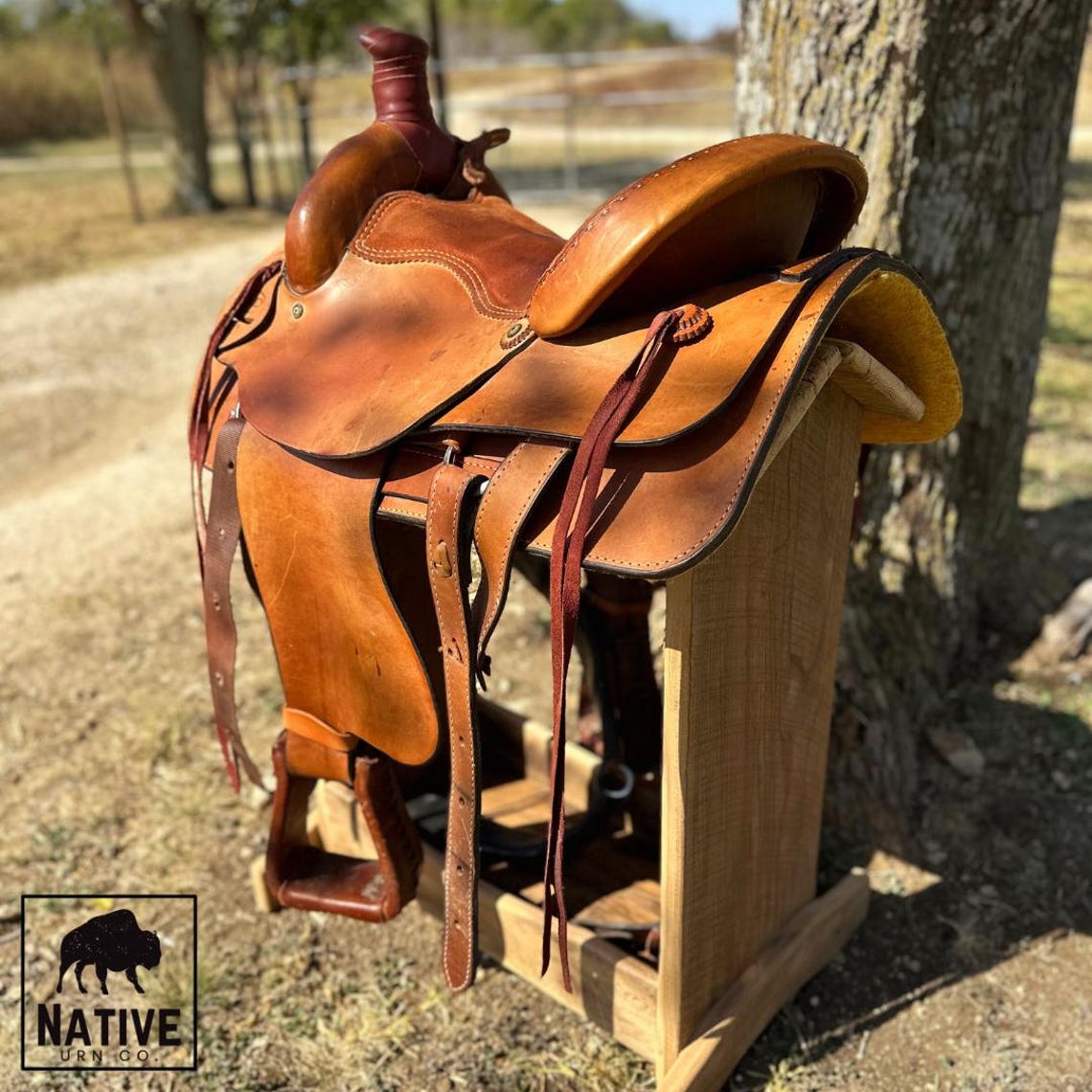Handcrafted Saddle Rack Display – Rustic Wooden Saddle Holder for Home ...