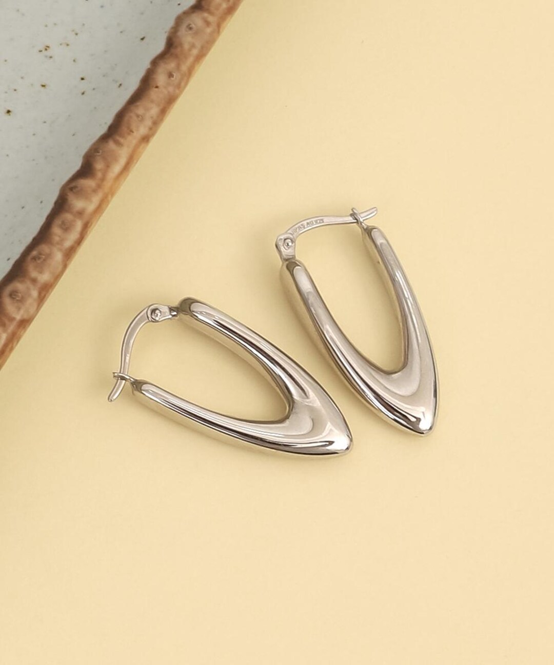 Silver V-shaped Chunky Hoop Earrings - Bold Minimal Hoops - Etsy
