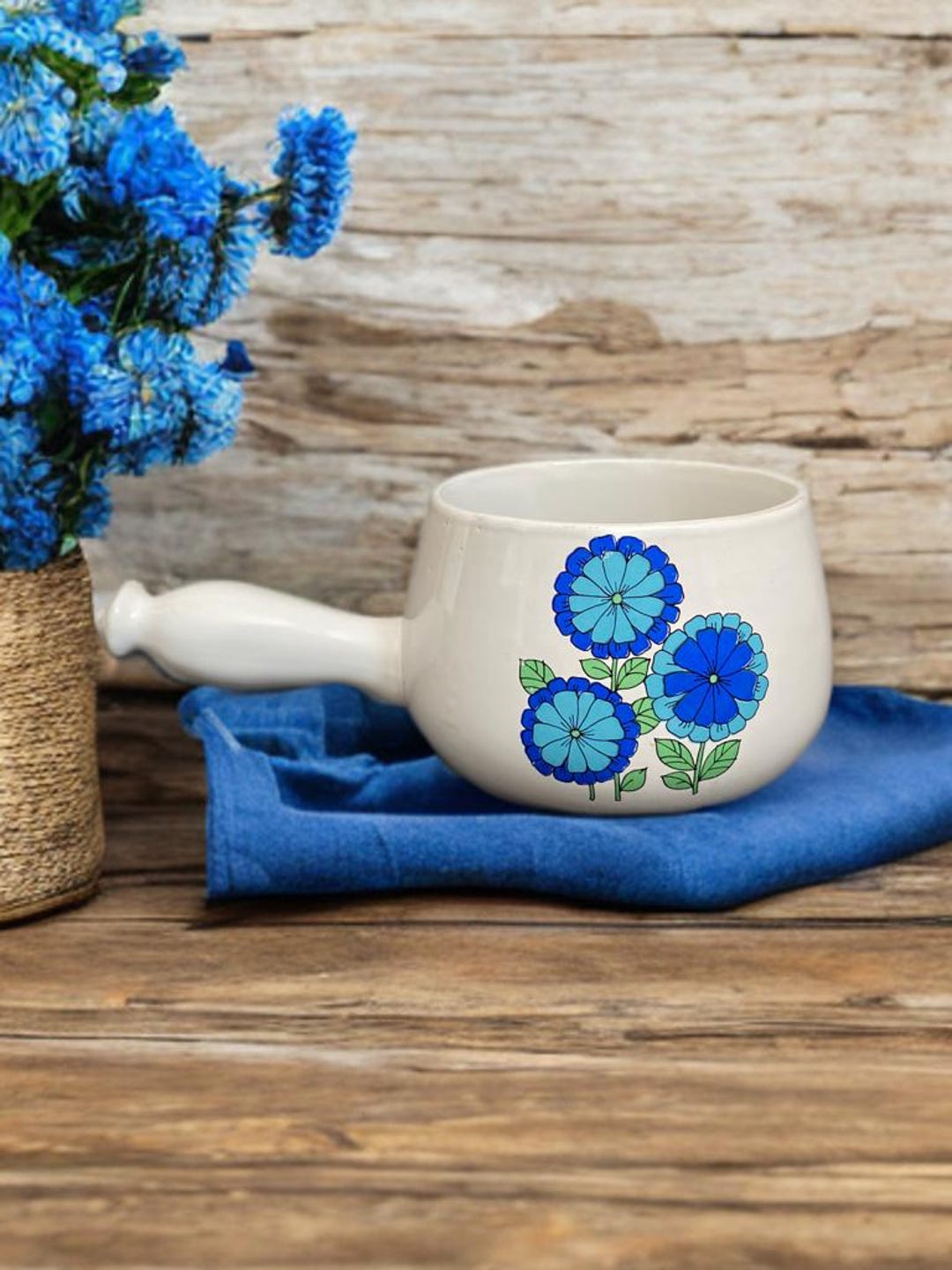 Vintage MCM Flower Pattern Stoneware Oven Proof Pot - Etsy