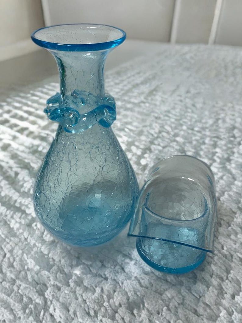 Blenko Crackle Vase and Top Hat Art Glass Manganese Glass - Etsy