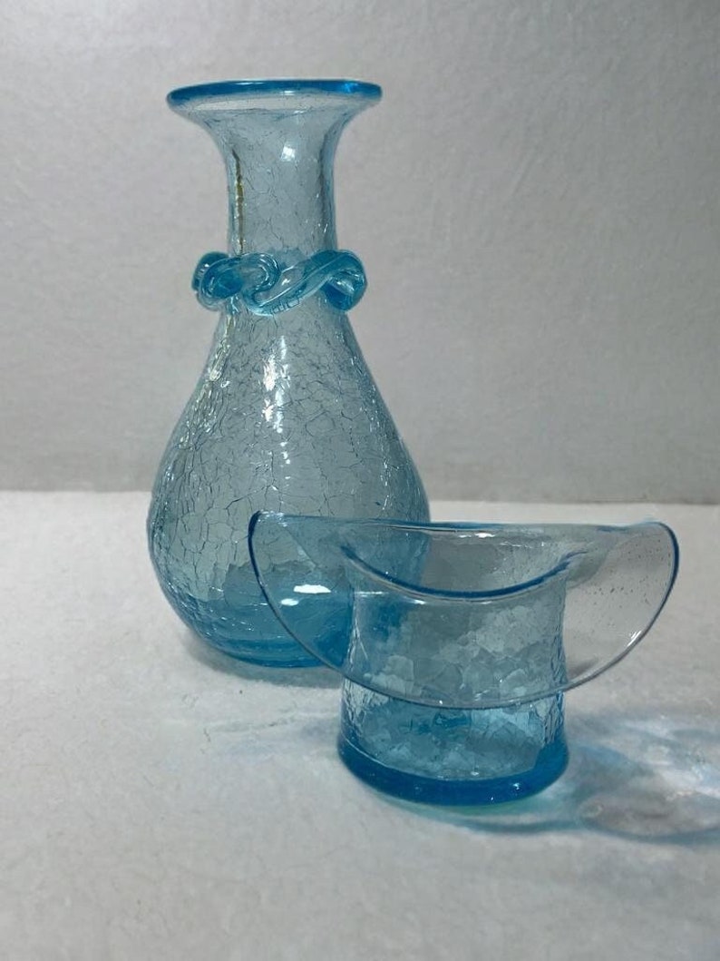 Blenko Crackle Vase and Top Hat Art Glass Manganese Glass - Etsy